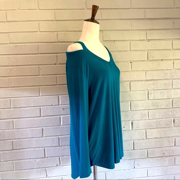Tops | Teal Cold Shoulder Blouse | Poshmark